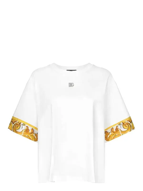 Dolce & Gabbana Majolica-trim Cotton T-shirt - White
