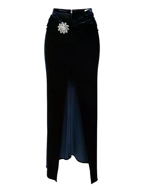 Rabanne Crystal-brooch Embellished Velvet Midi Skirt - Blue