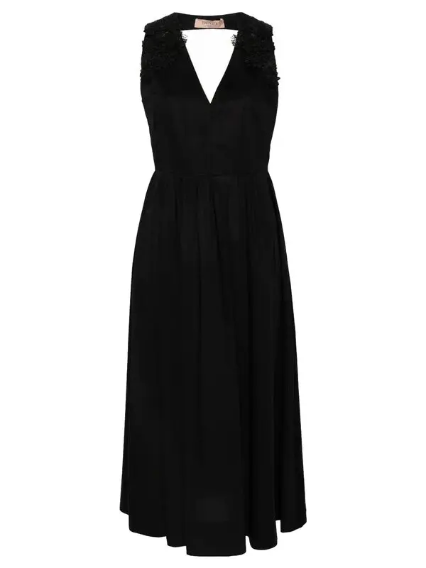 TWINSET Floral-lace Cotton Midi Dress - Black