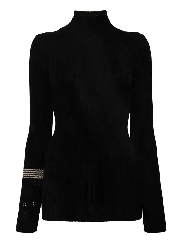 Y’s High-neck Ribbed-knit Top - Black