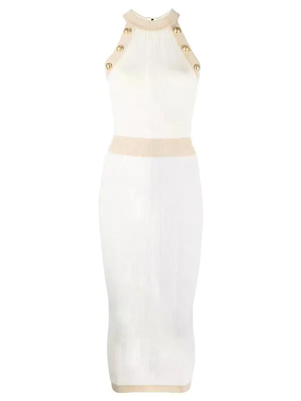 Balmain Button-detail Knitted Dress - Neutrals