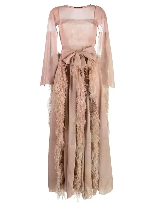 ANTONINO VALENTI Feather-detail Silk Maxi Dress - Pink