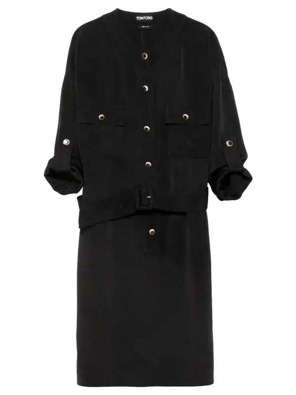 TOM FORD Textured Belted Mini Shirt Dress - Black