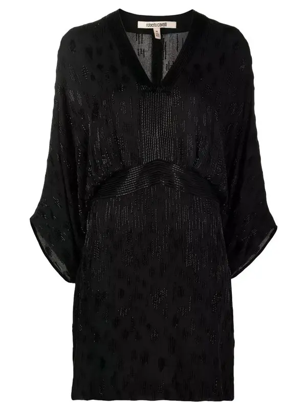 Roberto Cavalli Bead-embellished Short Silk Dress - Black