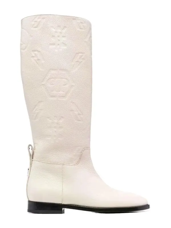 Philipp Plein Embossed-logo Knee-high Boots - Neutrals