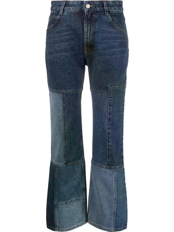 Chloé Patchwork Cropped Flared Jeans - Blue