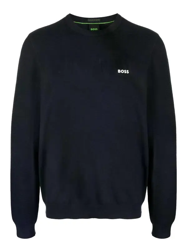 BOSS Logo-patch Round-neck Jumper - Blue