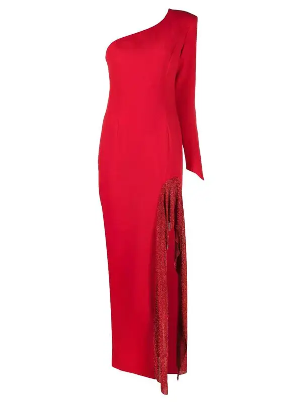 JEAN-LOUIS SABAJI One-shoulder Maxi Dress With Rhinestone Embellishments - Red