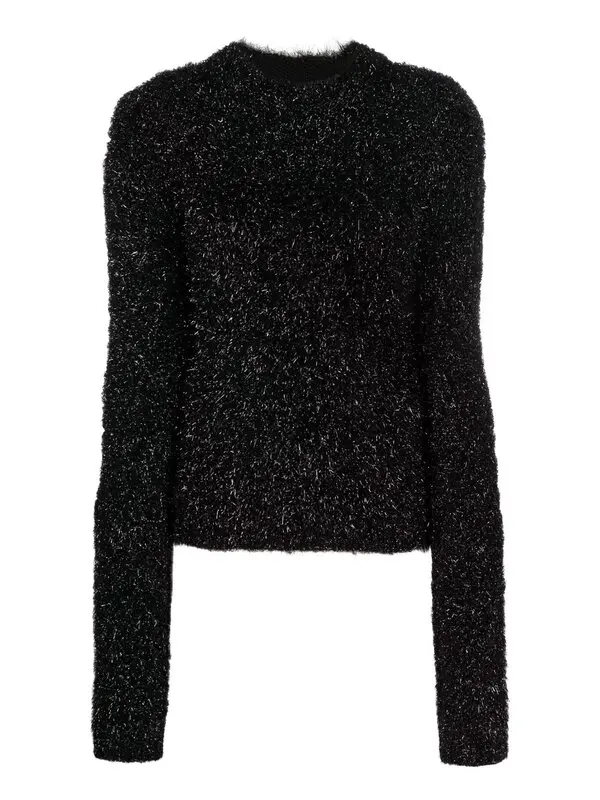 Alberta Ferretti Glittered Puff-sleeved Jumper - Black