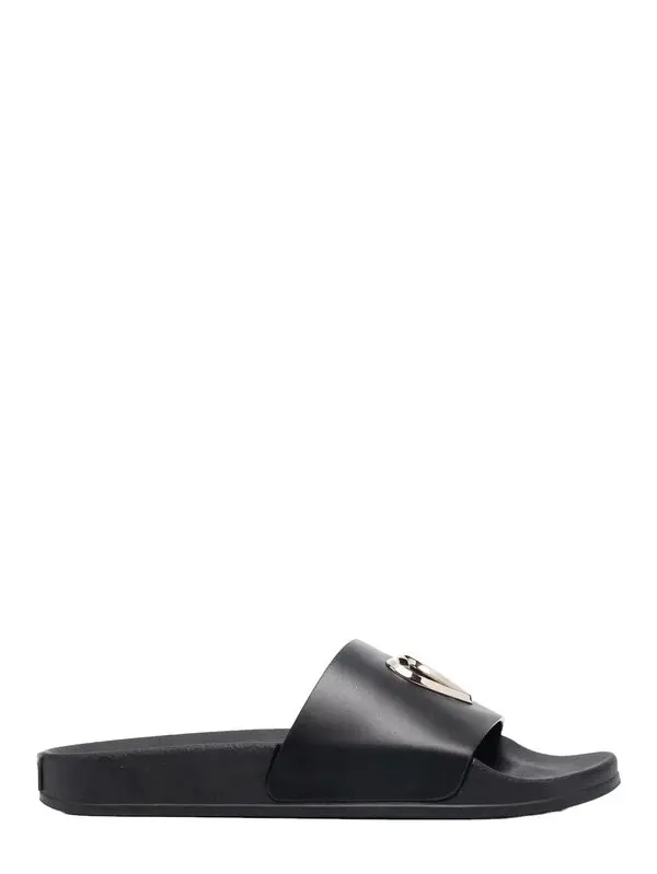 Red Valentino Heart Plaque Flat Slides - Black