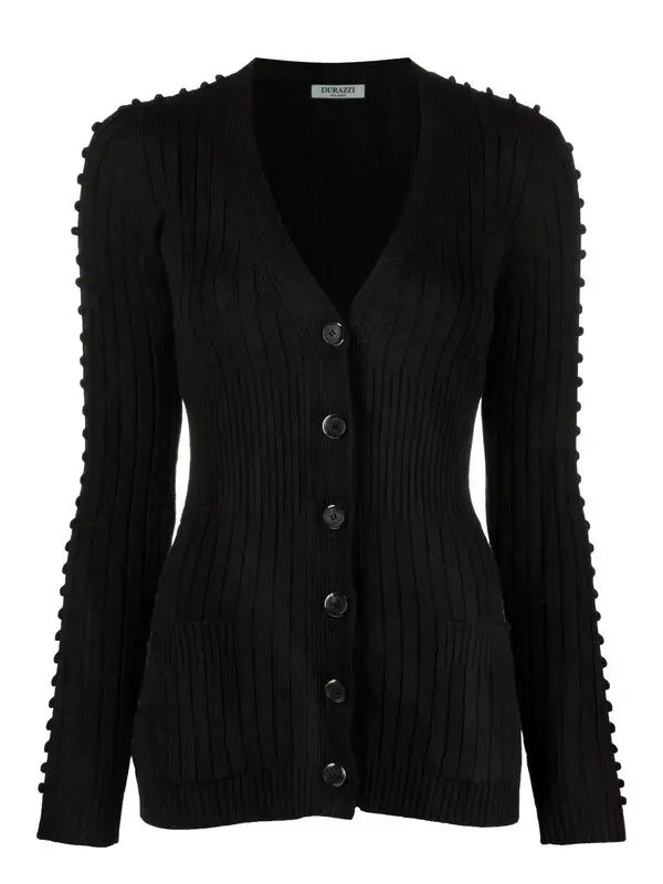 DURAZZI MILANO V-neck Ribbed Wool Cardigan - Black