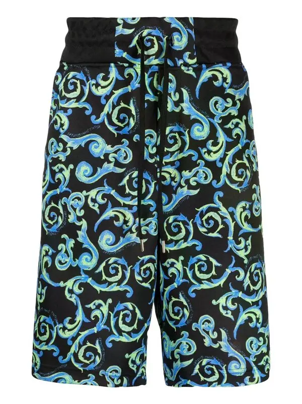 Versace Baroque-print Knee-length Shorts - Black