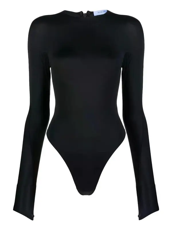 MUGLER Logo-embossed Long-sleeve Bodysuit - Black