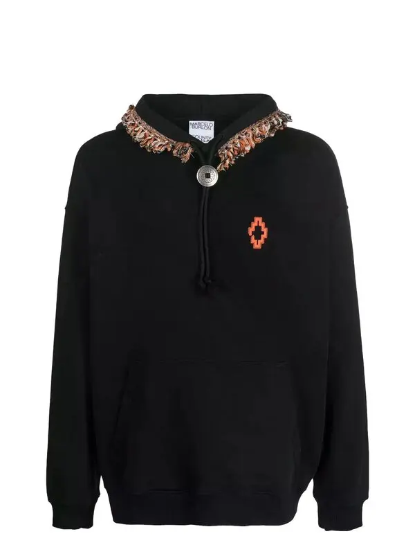 COUNTY OF MILAN Fringed-trim Pullover Hoodie - Black