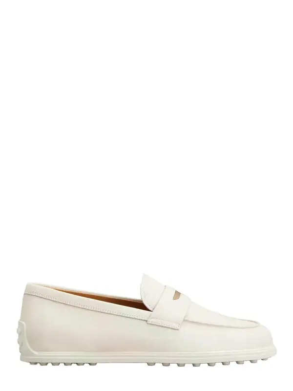 TOD'S Leather Loafers With Gold-tone Logo Plaque - Neutrals
