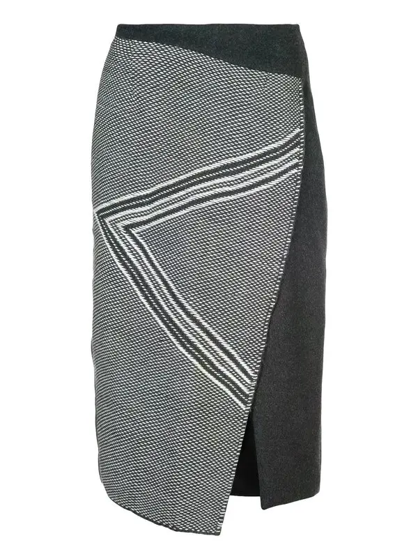Voz Asymmetric Pattern Wool Skirt - Grey