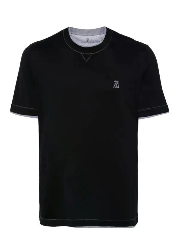 Brunello Cucinelli Logo-embroidered T-shirt - Blue