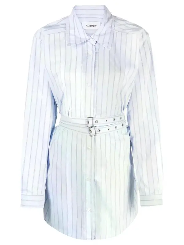 AMBUSH Striped Cotton-blend Shirt Dress - Blue