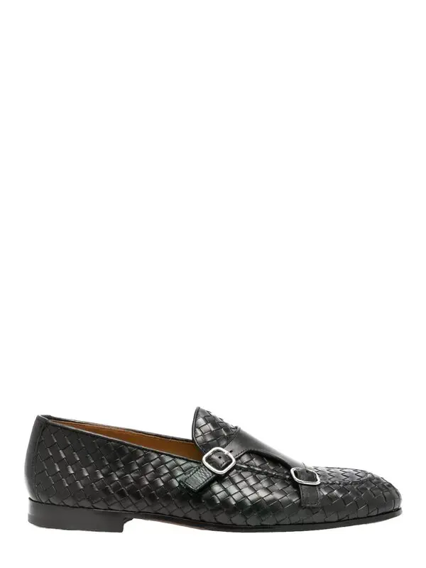 DOUCAL'S Interwoven Leather Monk Shoes - Black