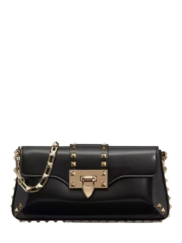 Valentino Garavani Rockstud Brushed-leather Shoulder Bag - Black