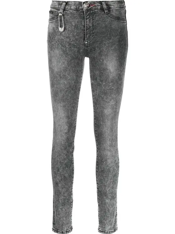 Philipp Plein High-waisted Cotton Jeggings - Grey