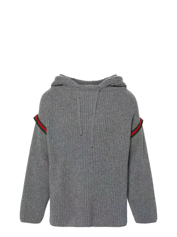 Gucci Web-stripe Ribbed Hoodie - Grey