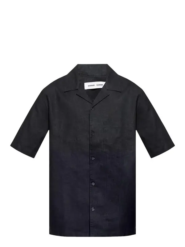 SAMSOE SAMSOE Short-sleeve Linen-blend Shirt - Blue