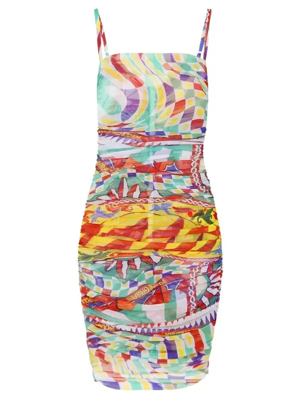 Dolce & Gabbana Graphic-print Gathered Dress - Multicolour
