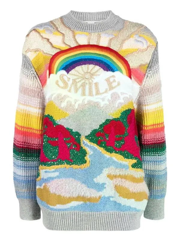Stella McCartney Festive Smile Intarsia-knit Jumper - Grey