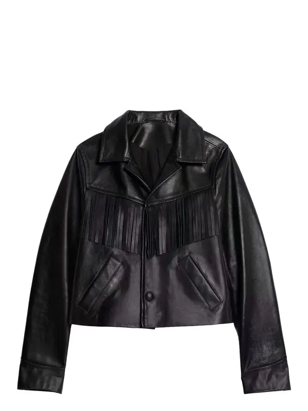 AMI Paris Tasselled Leather Jacket - Black