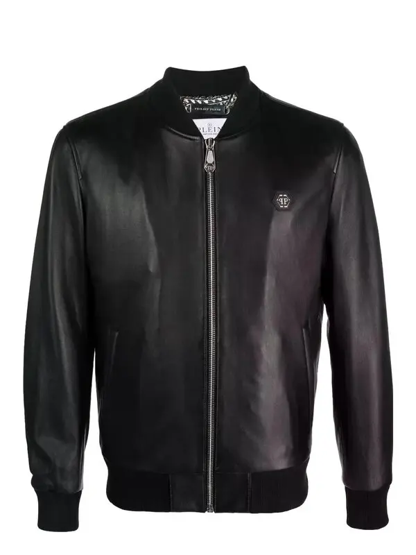 Philipp Plein Leather Bomber Jacket - Black