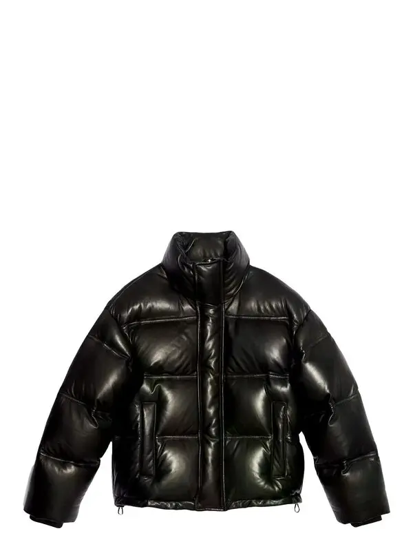 AMI Paris Leather Down Jacket - Black