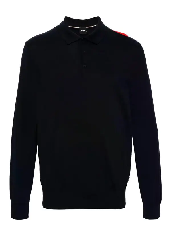 BOSS Fine-knit Polo Jumper - Blue