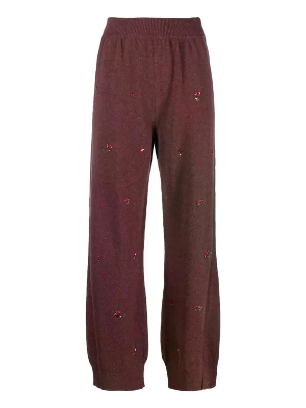 BARRIE Floral-embroidered Cashmere Trousers - Red