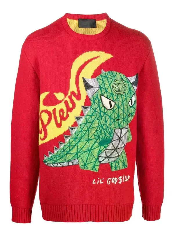 Philipp Plein Dinosaur-motif Jumper - Red
