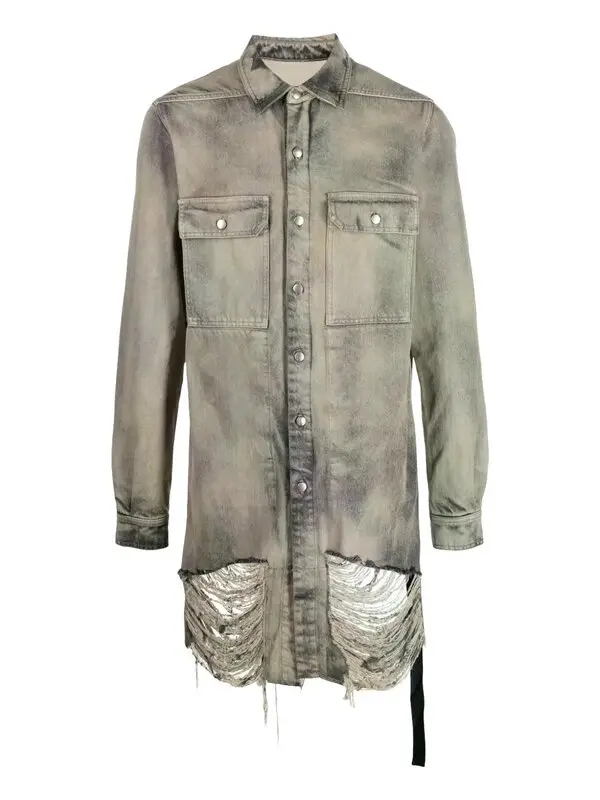 Rick Owens Frayed Distressed-effect Denim Jacket - Grey