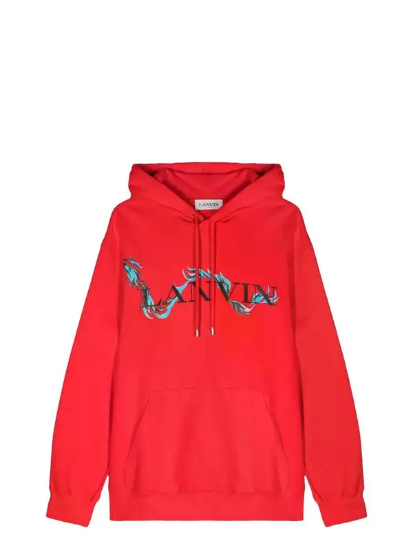 LANVIN Dragon-print Cotton Hoodie - Red