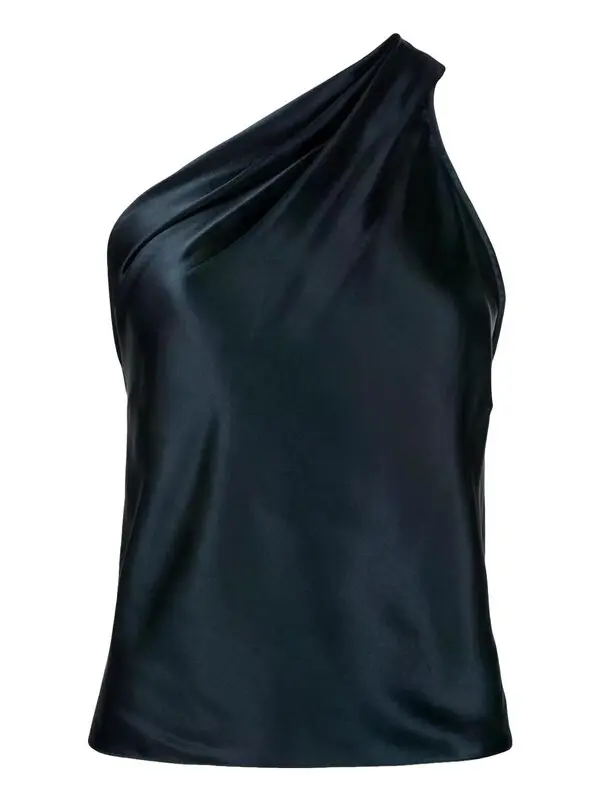 Michelle Mason Asymmetric Halterneck Silk Top - Blue