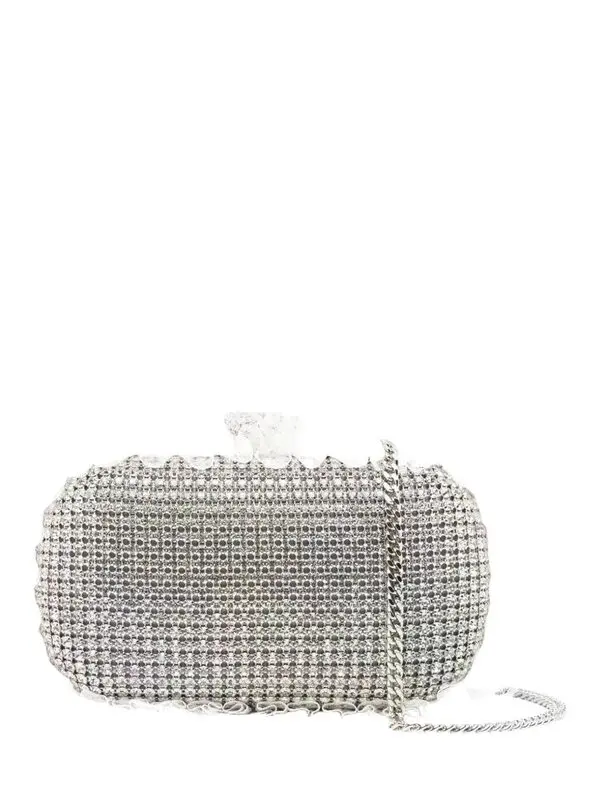 SELF-PORTRAIT Crystal Lace-detail Clutch Bag - Silver