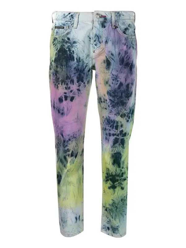 Philipp Plein Boyfriend Fit Bleached Tie-dye Jeans - Blue