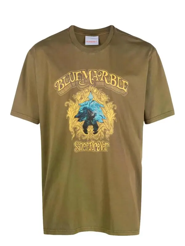 BLUEMARBLE Logo-print Cotton T-shirt - Olive Brown