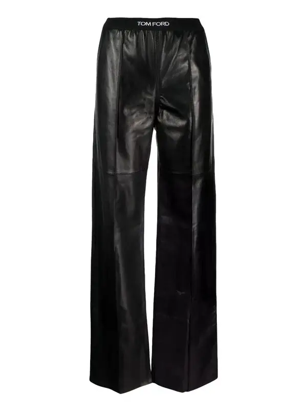 TOM FORD Leather Trousers With Logo Waistband - Black