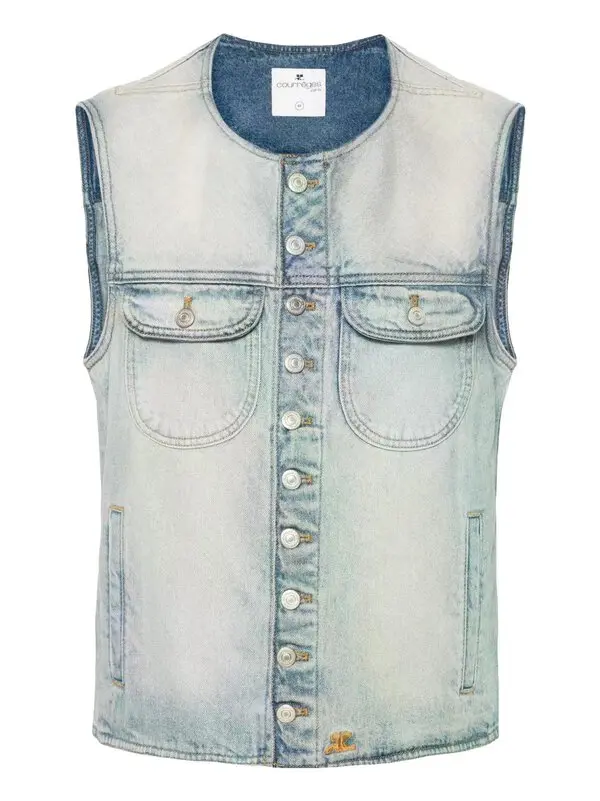 COURREGES Logo-embroidered Denim Vest - Blue