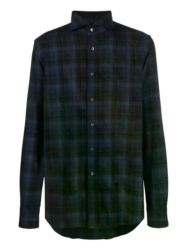 XACUS Check-pattern Long-sleeve Shirt - Black