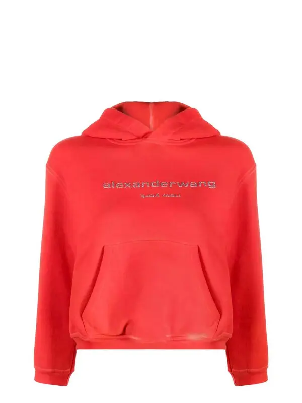 Alexander Wang Glitter Logo-print Cotton Hoodie - Red