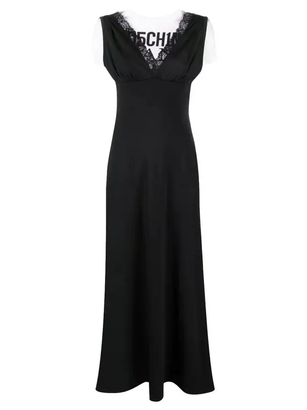 Moschino Logo-print Layered Maxi Dress - Black