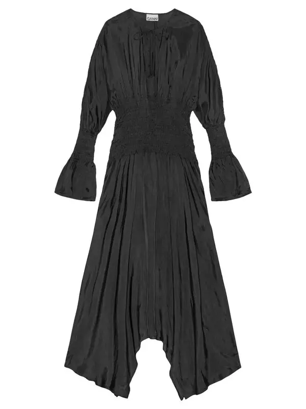 GANNI Smocked Dress - Black