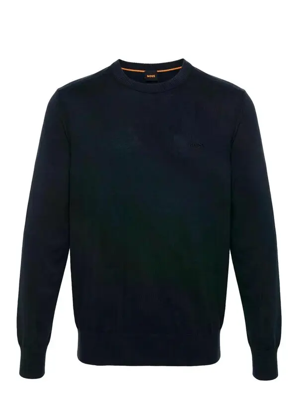 BOSS Logo-embroidered Ribbed Jumper - Blue