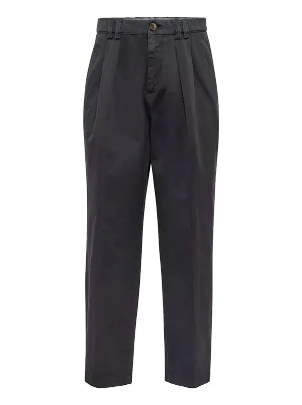 Brunello Cucinelli Pleated Cotton Trousers - Black