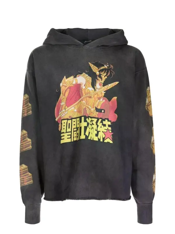 SAINT MXXXXXX Graphic-print Cotton Hoodie - Grey